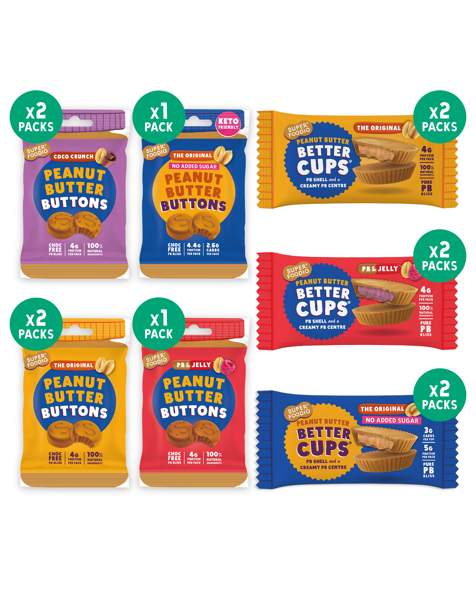 Peanut Butter Cups & Buttons Variety Bundle (12 Packs) – Superfoodio